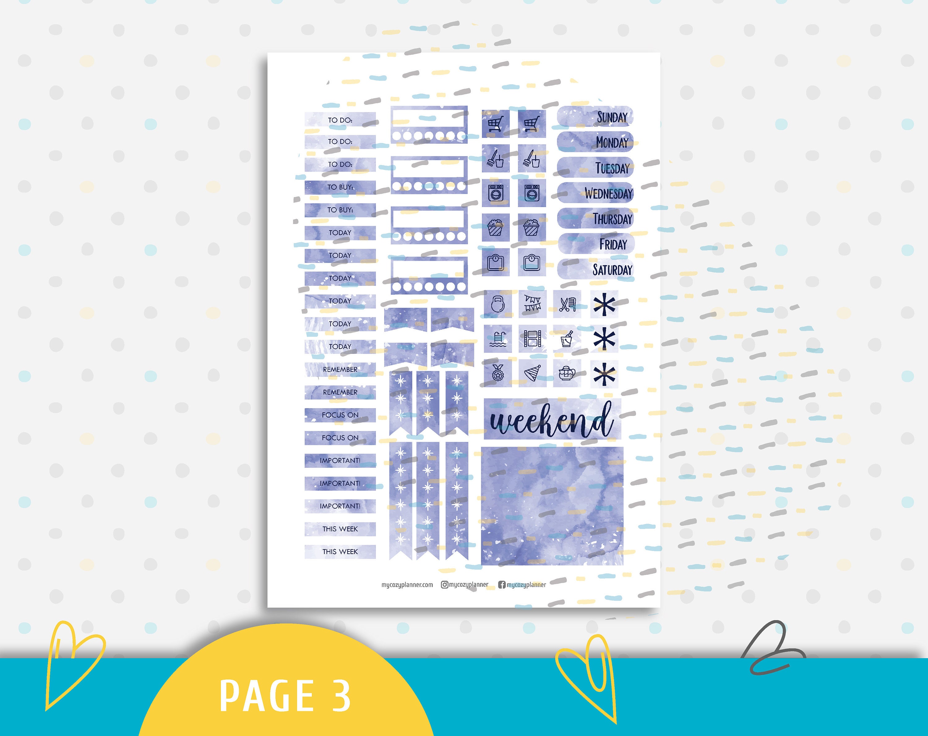 Watercolor Weekly Sticker Kit. Printable Planner Sticker Weekly Kit ...