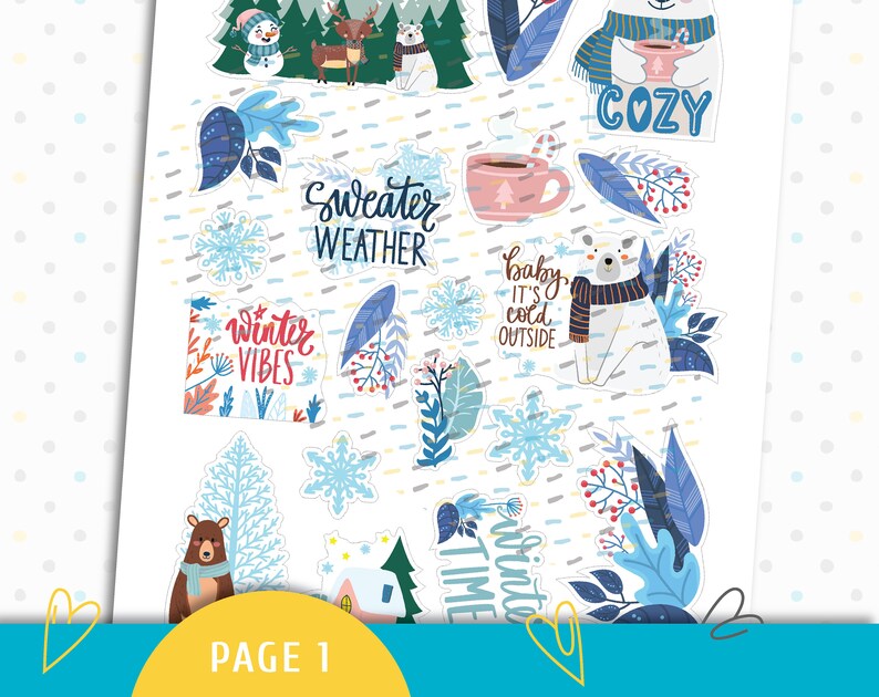Cute Winter Stickers. Instant Download Planner Sticker Kit. Cute Winter ...