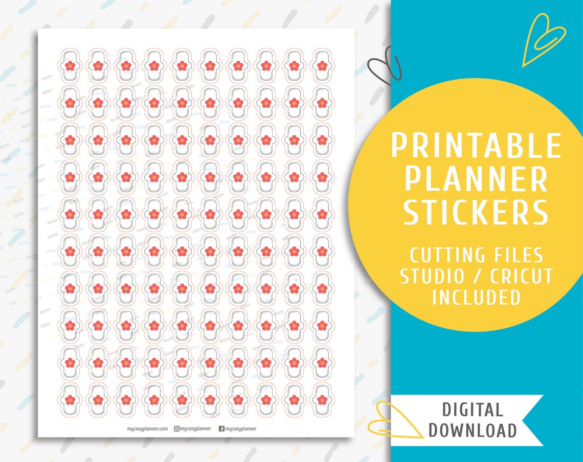 Printable Period Stickers. Instant Download Planner Sticker Kit. Sakura ...