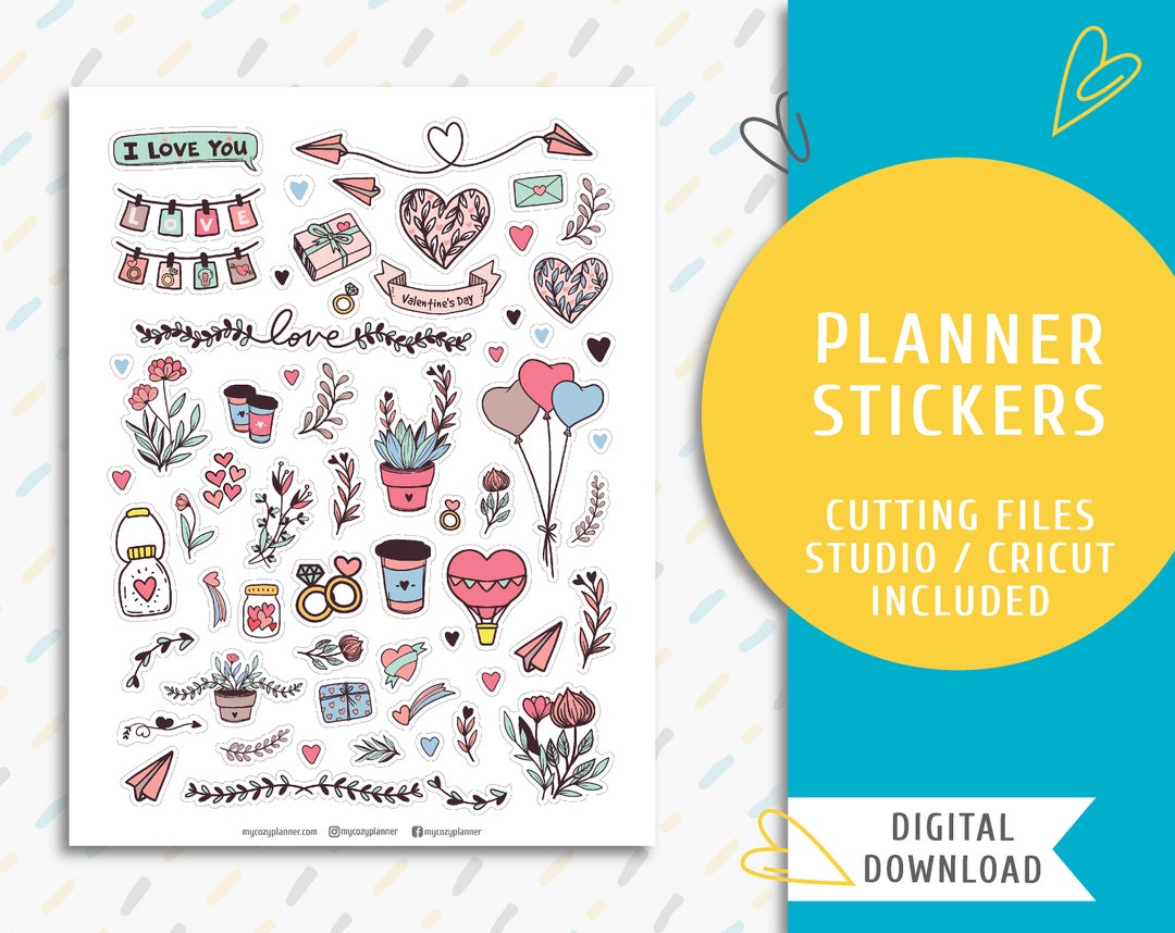 Cute Doodle Stickers. Instant Download Planner Sticker Kit. Doodle Love ...