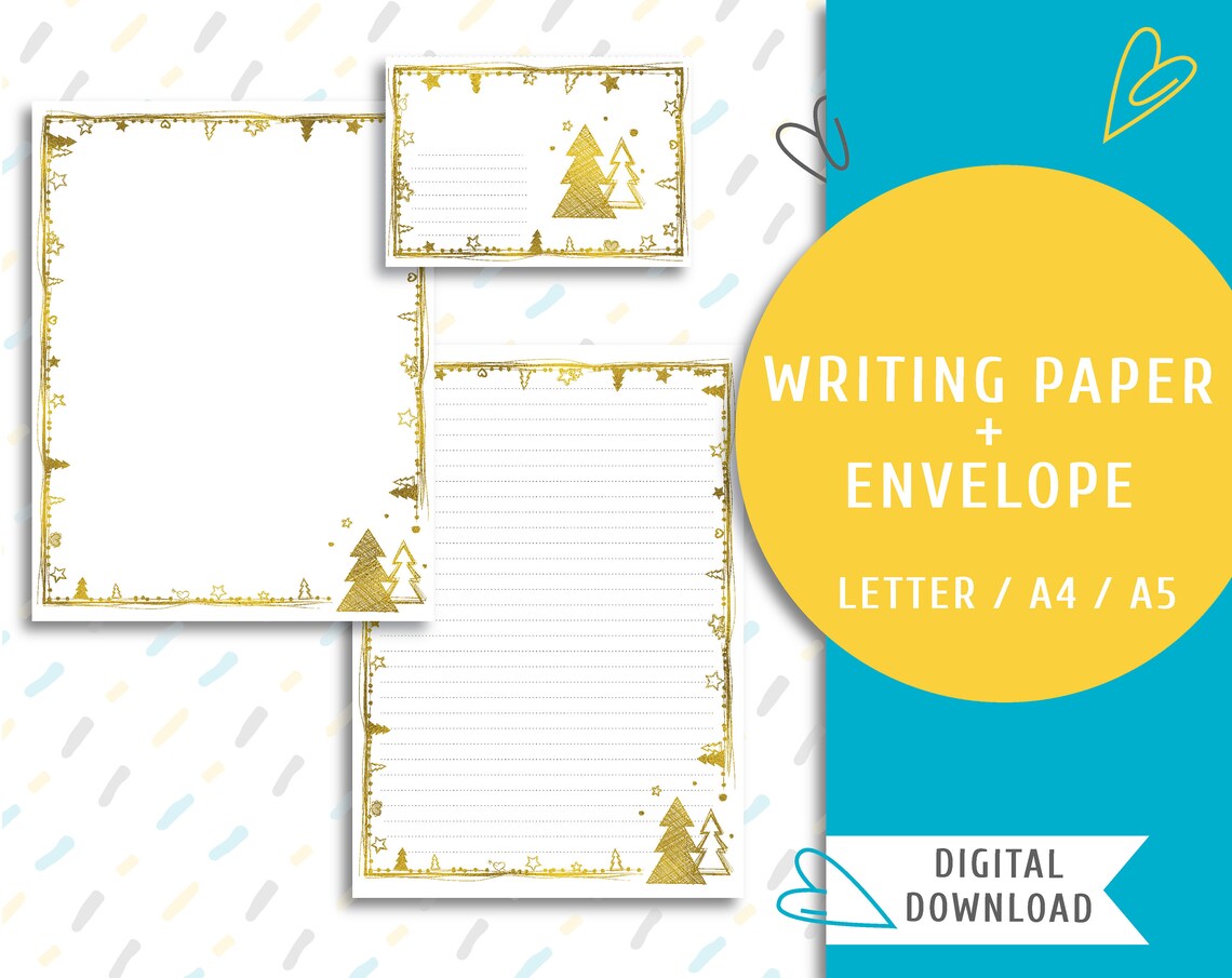 Golden Christmas Writing Paper Set: Printable Letter & Envelope ...