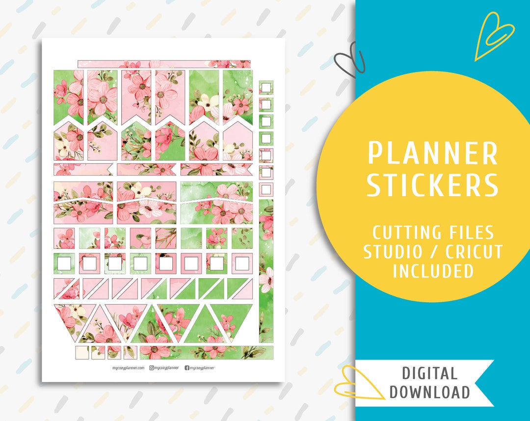Printable Flower Banner Stickers. Instant Download Planner Sticker Kit ...