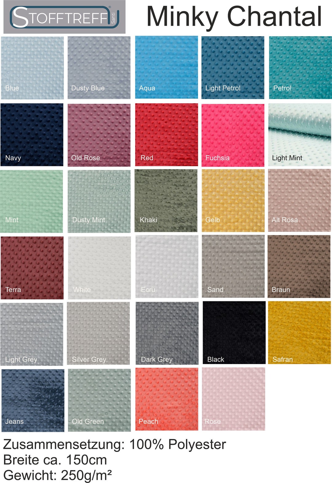 Minky Stoff Chantal von Stofftreff Santi®Meterware-50 cm Schritte ...