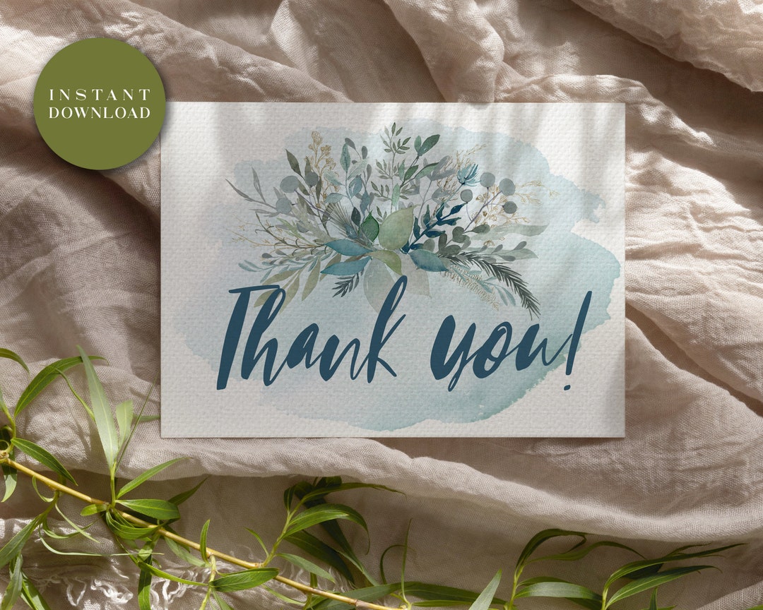 A6 4.625 X 6.25 Printable Thank You Instant Download Card - Watercolor ...