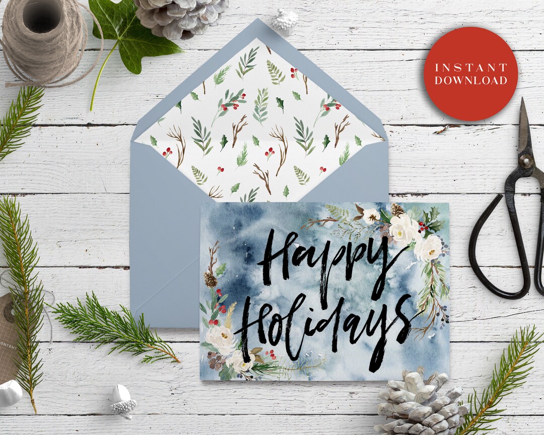 A6 4.625 X 6.25 Printable Happy Holidays Christmas Card Instant ...