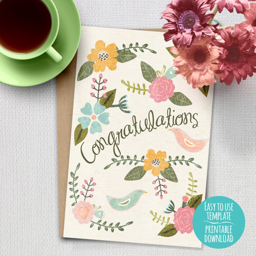 A6 4.625 X 6.25 Printable Congratulations Instant Download - Ivory Pink ...