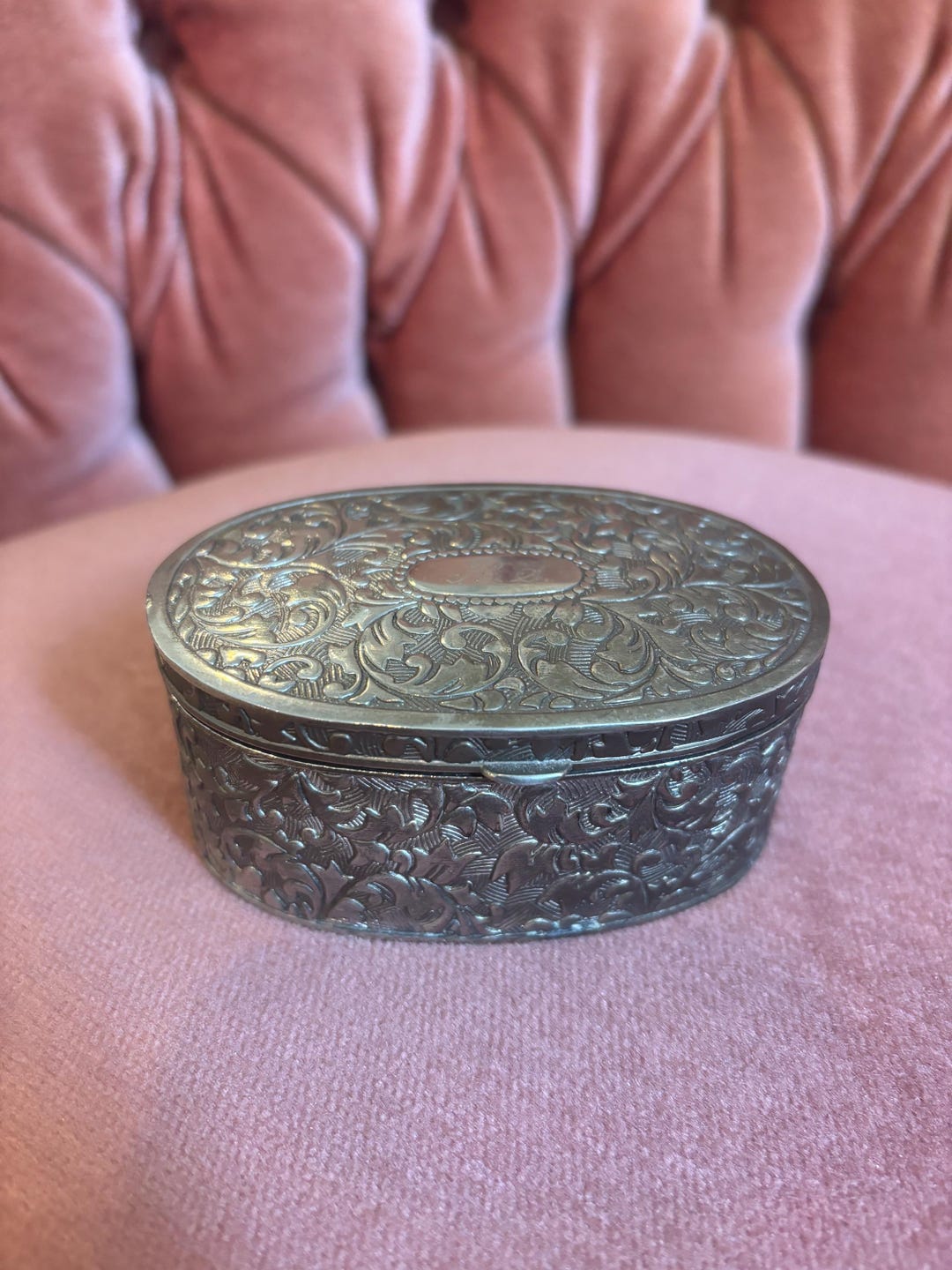 Vintage Oval Jewelry Trinket Box With Red Felt Lining - Etsy