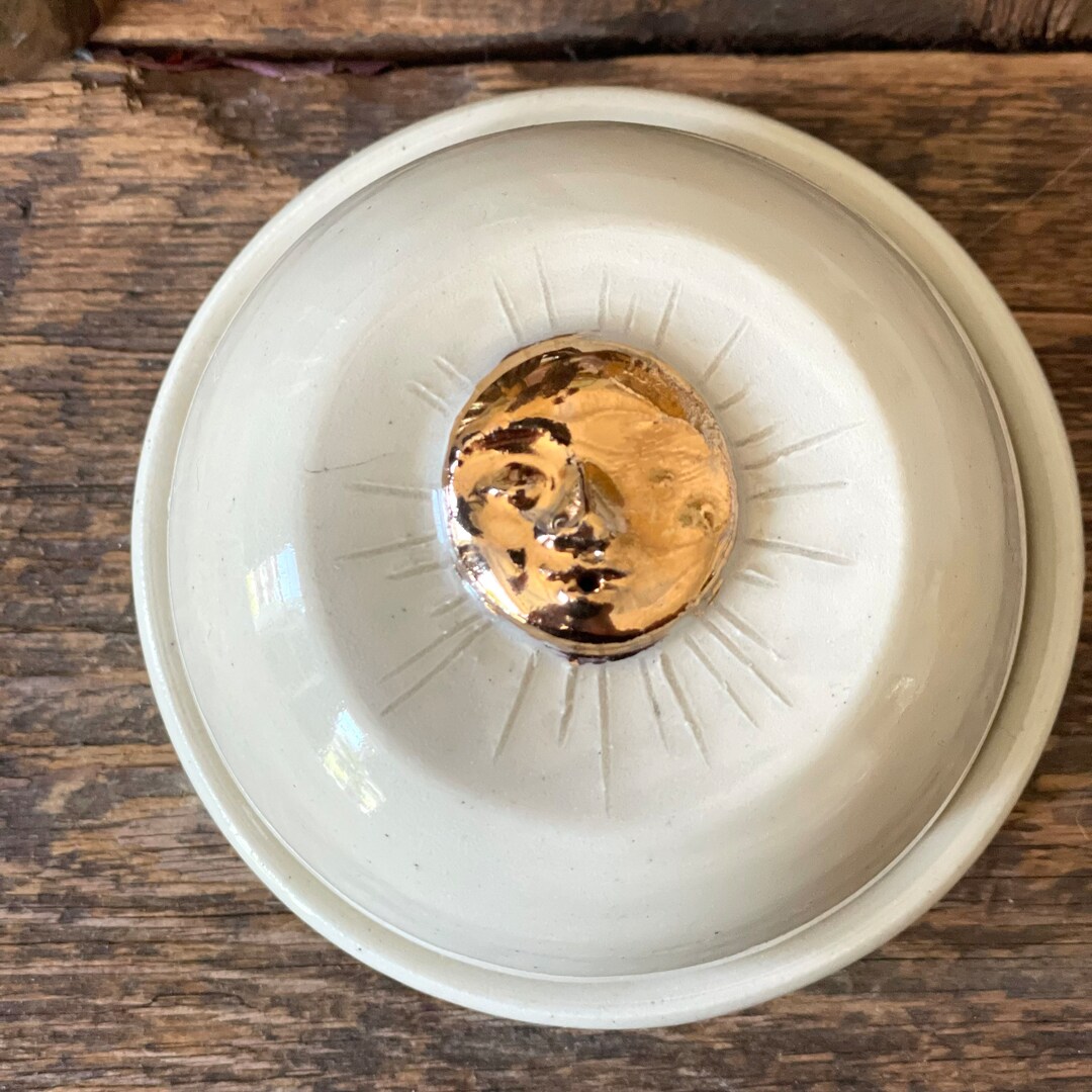 Sun Face Incense Burner - Gold Pottery - Cone Incense Holder - Handmade ...