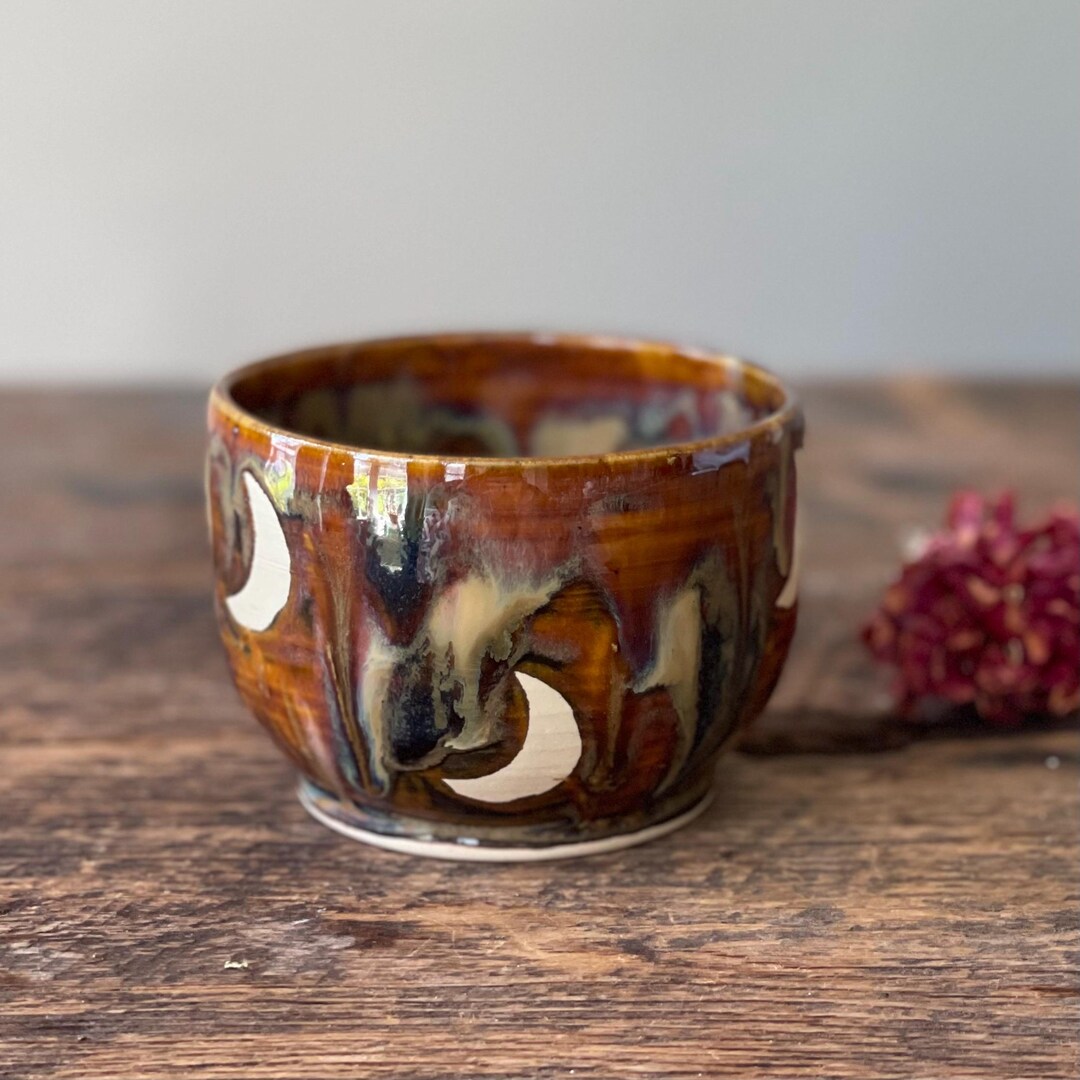 Crescent Moon Pottery Bowl - Moon Pottery - Brown Green Ceramic ...