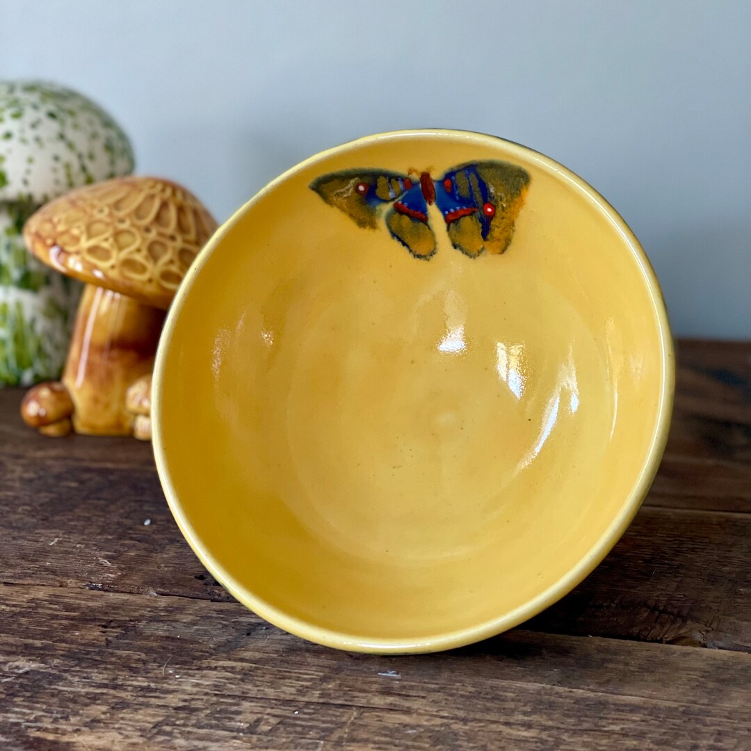 Butterfly Yellow Pottery Bowl - Ceramic Handmade Bowl - Nature Inspired ...