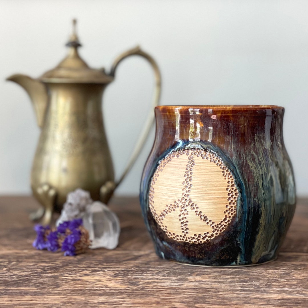 Handmade Pottery Mug - Peace Sign Handless Mug - Handmade Ceramic Mug ...