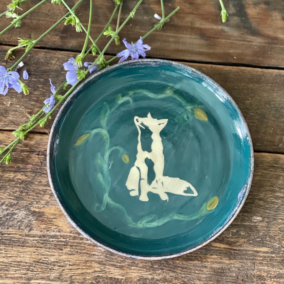 Teal Blue Fox Pottery - Woodland Stoneware - Animal Ceramic Plate ...