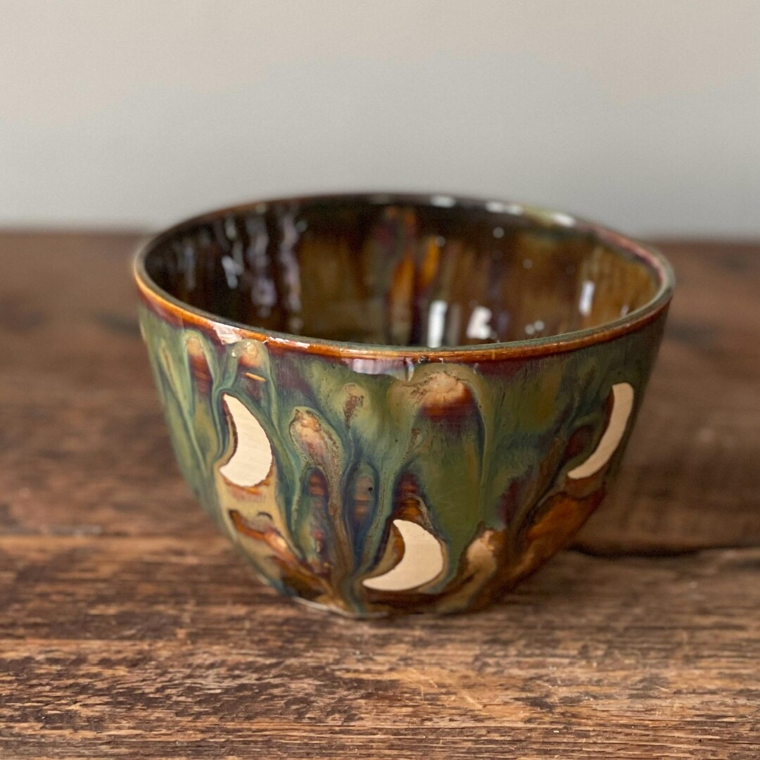 Crescent Moon Pottery Bowl - Moon Pottery - Brown Green Ceramic ...