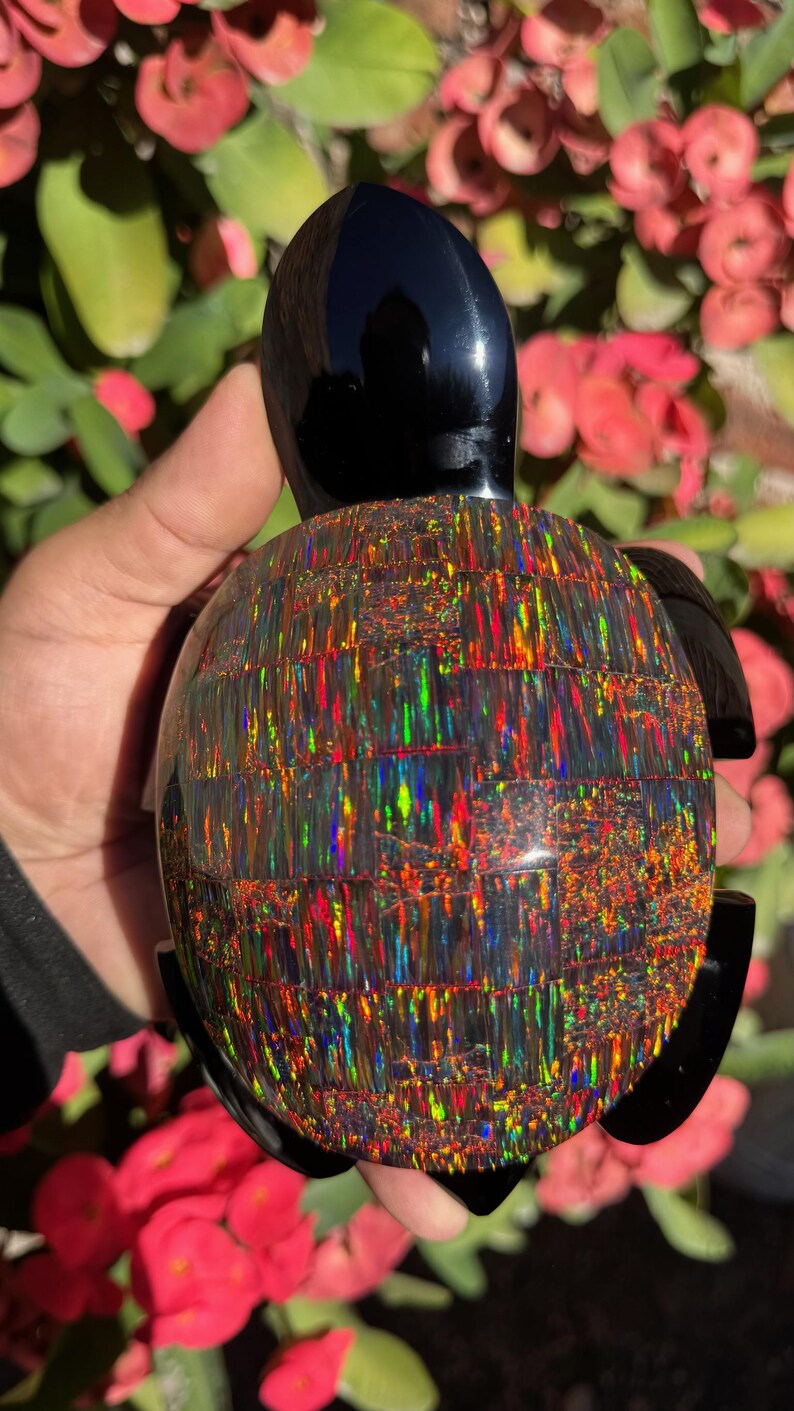 Handcrafted Solid Mexican Obsidian Turtle with Blue Mosaic Synthetic ...