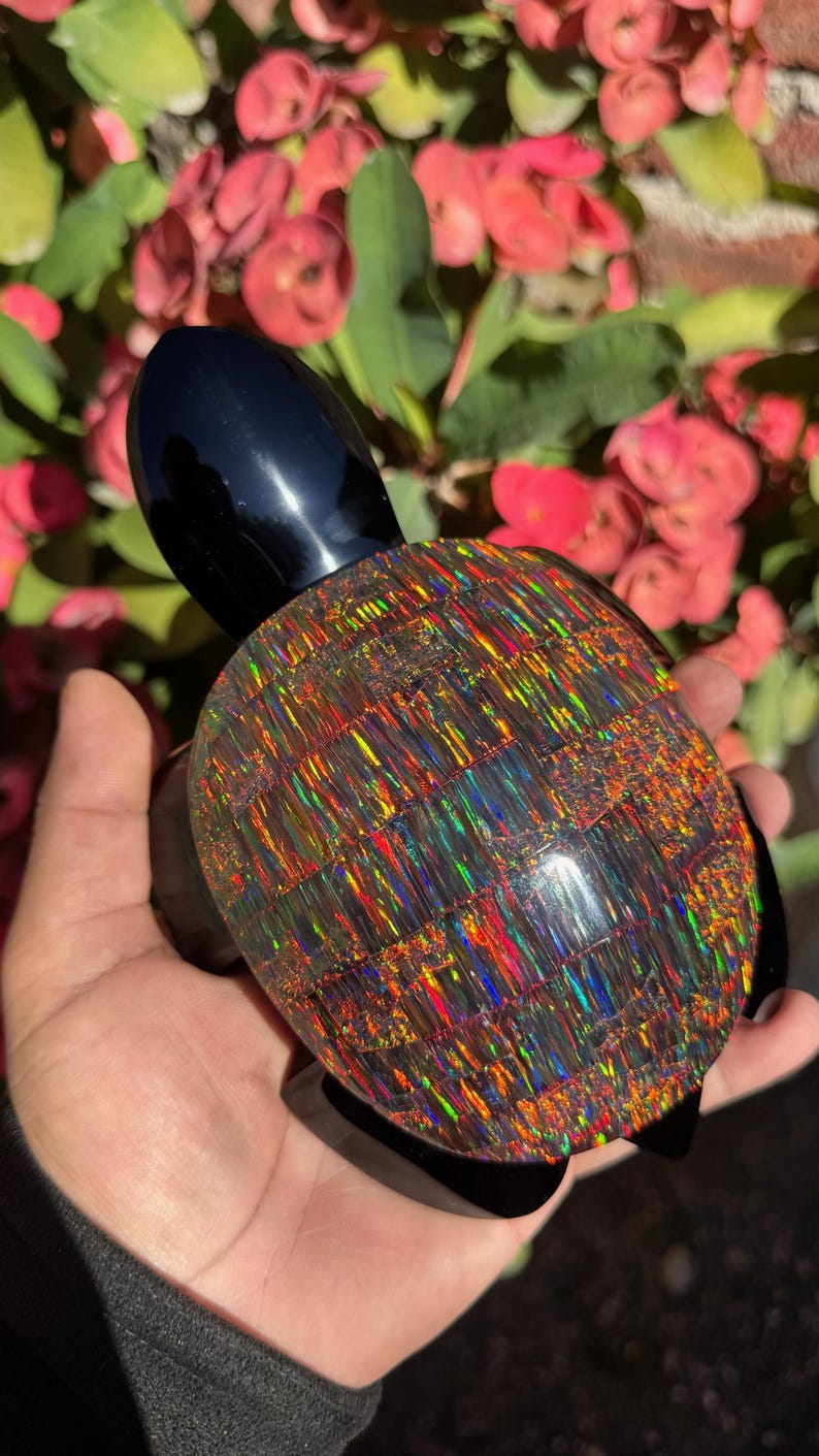 Handcrafted Solid Mexican Obsidian Turtle with Blue Mosaic Synthetic ...