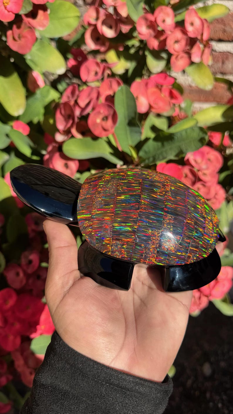 Handcrafted Solid Mexican Obsidian Turtle with Blue Mosaic Synthetic ...