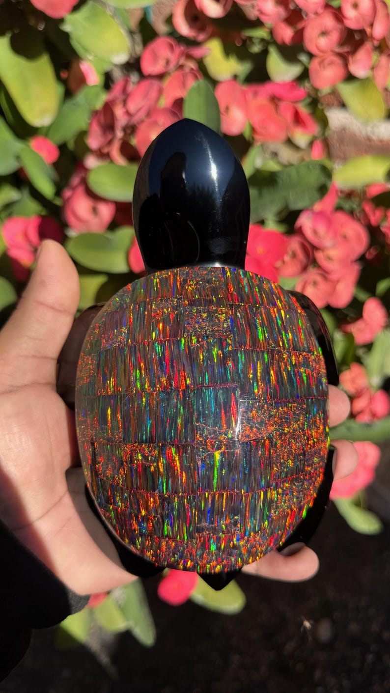 Handcrafted Solid Mexican Obsidian Turtle with Blue Mosaic Synthetic ...