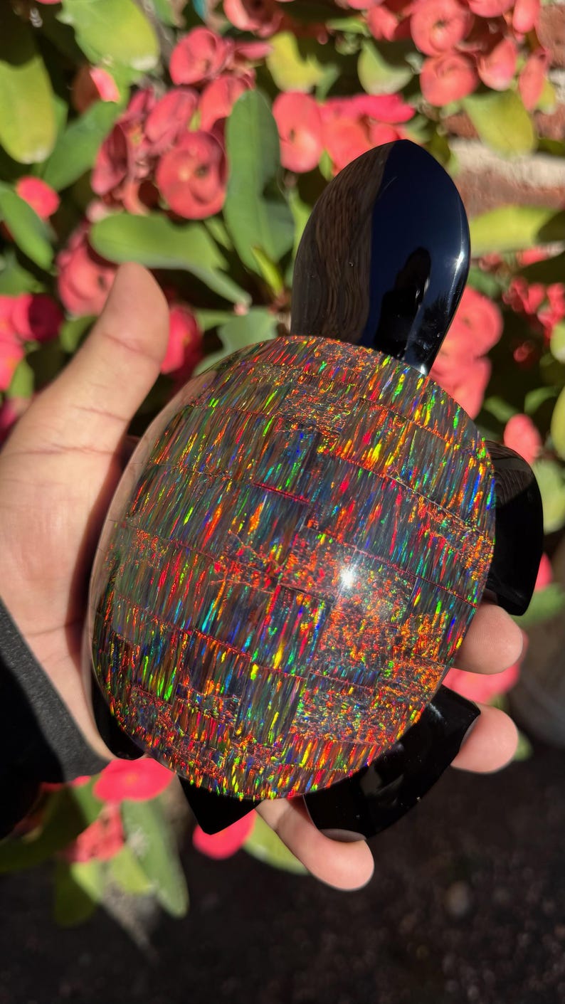 Handcrafted Solid Mexican Obsidian Turtle with Blue Mosaic Synthetic ...