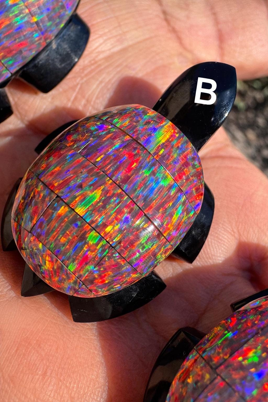Family Set of Five Obsidian Turtles with Lab-Created Opal Mosaic ...