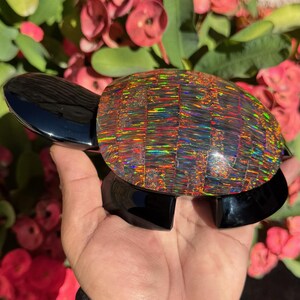 Handcrafted Solid Mexican Obsidian Turtle with Blue Mosaic Synthetic ...