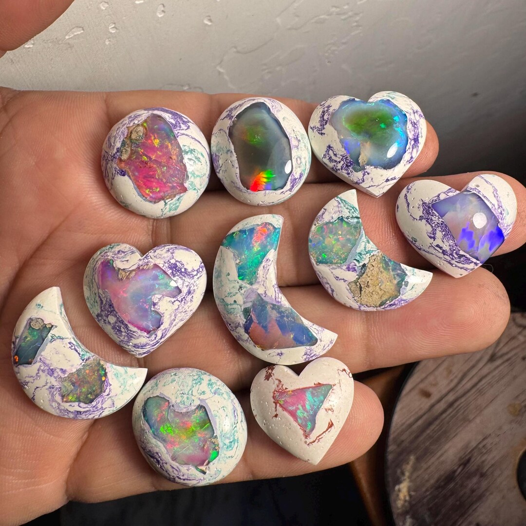 Wholesale Batch of 10 Galaxy Opal Mixed shapes, heart opals, moon opals, flat back opals, opal ...