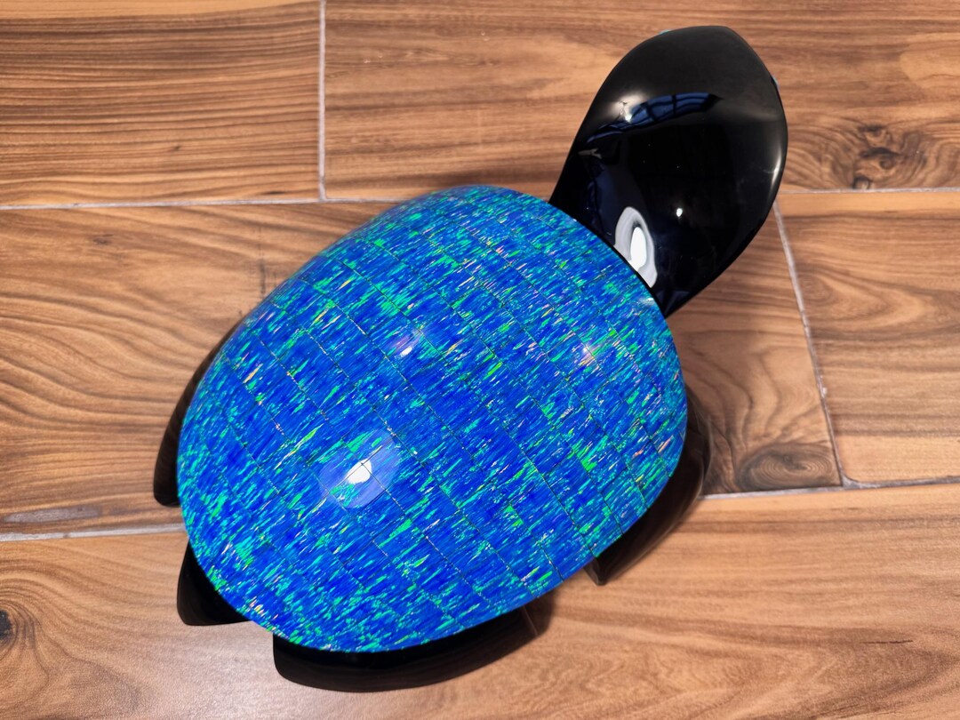 Handcrafted Solid Mexican Obsidian Turtle With Blue Mosaic Lab Made ...