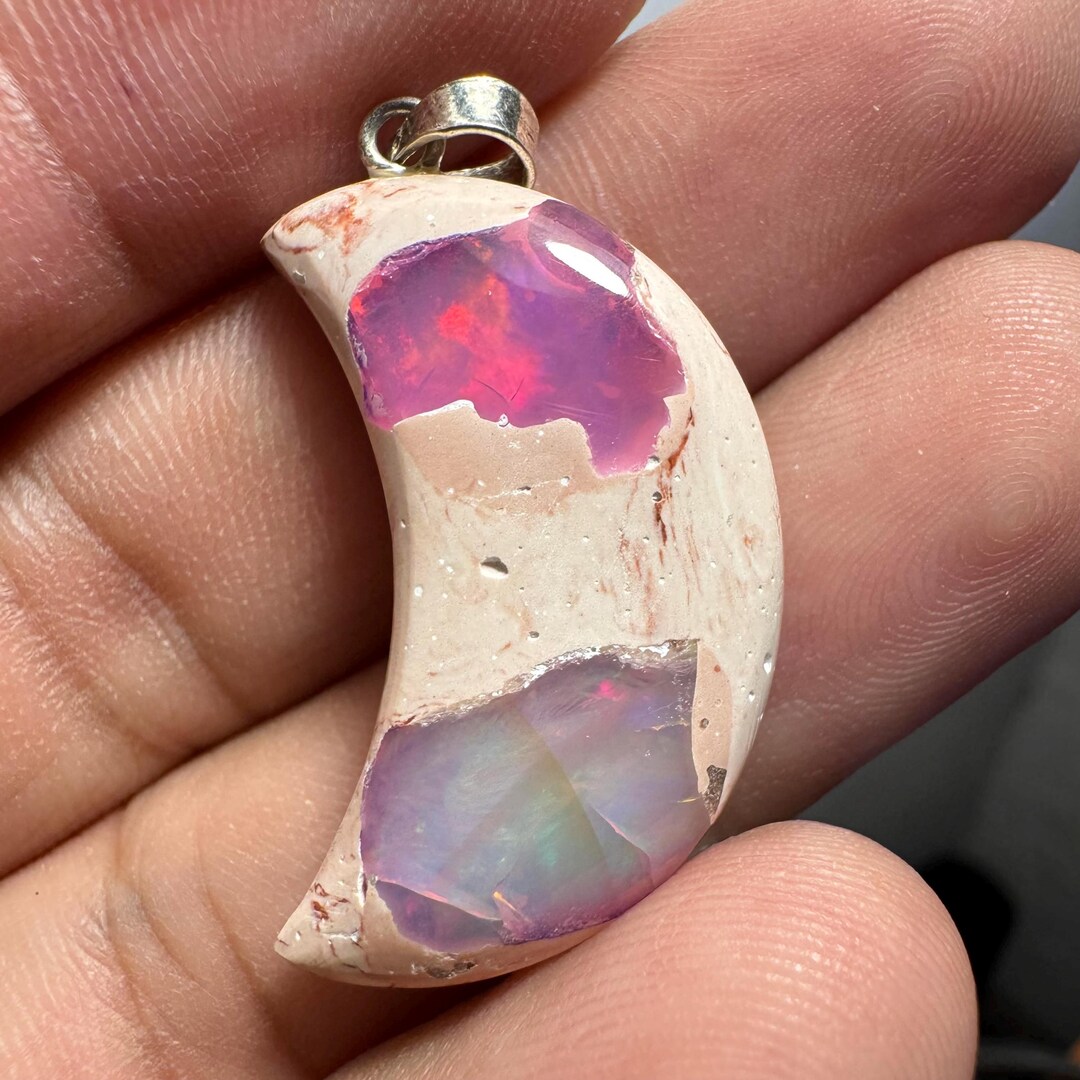 Pink Galaxy Opal Moon. Crystal Moon, Moon Cabochon, Hand Crafted ...