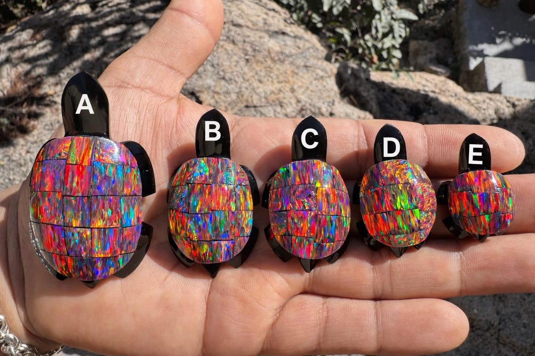Family Set of Five Obsidian Turtles with Lab-Created Opal Mosaic ...