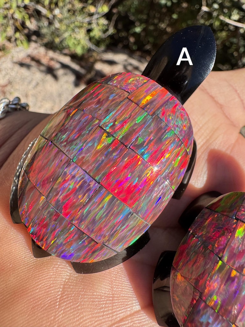 Family Set of Five Obsidian Turtles with Lab-Created Opal Mosaic ...