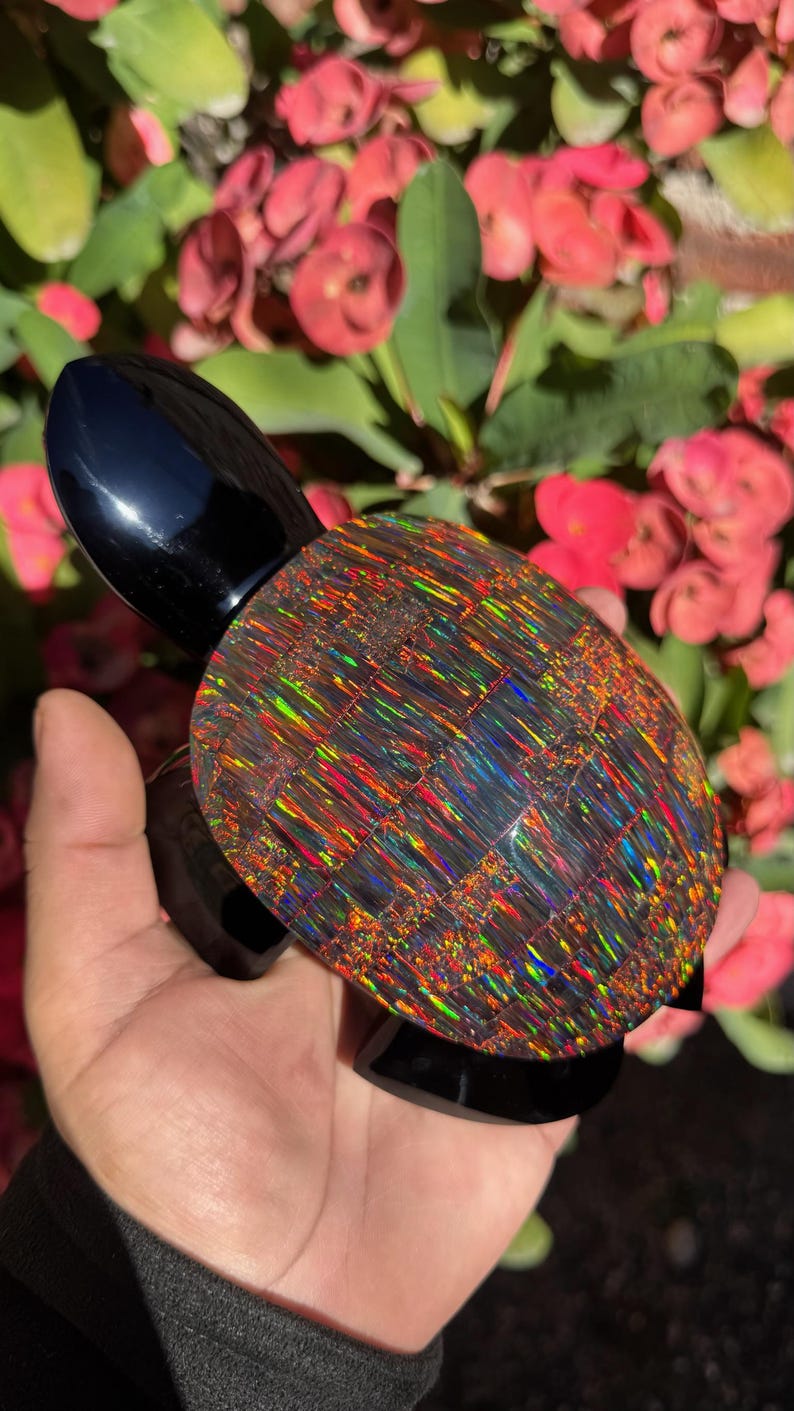 Handcrafted Solid Mexican Obsidian Turtle with Blue Mosaic Synthetic ...