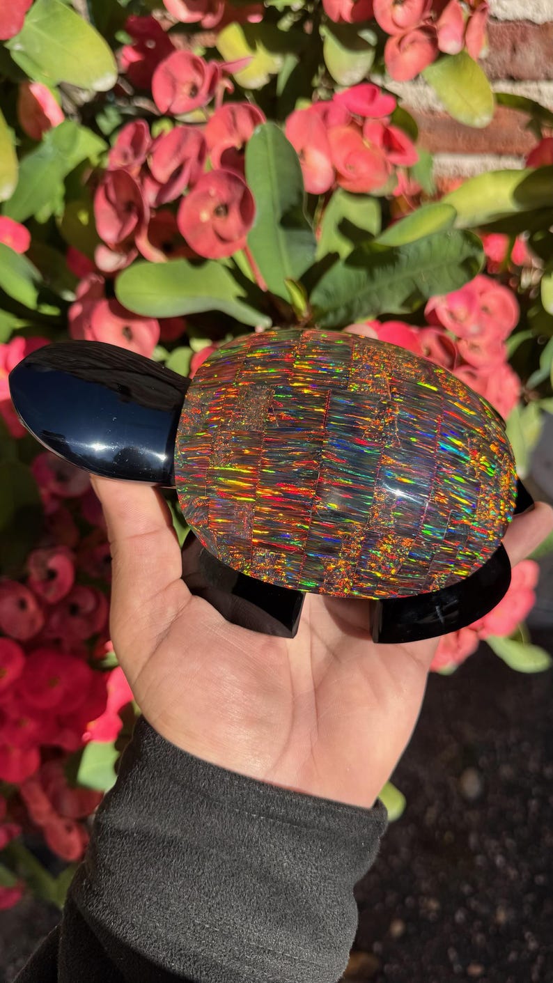 Handcrafted Solid Mexican Obsidian Turtle with Blue Mosaic Synthetic ...
