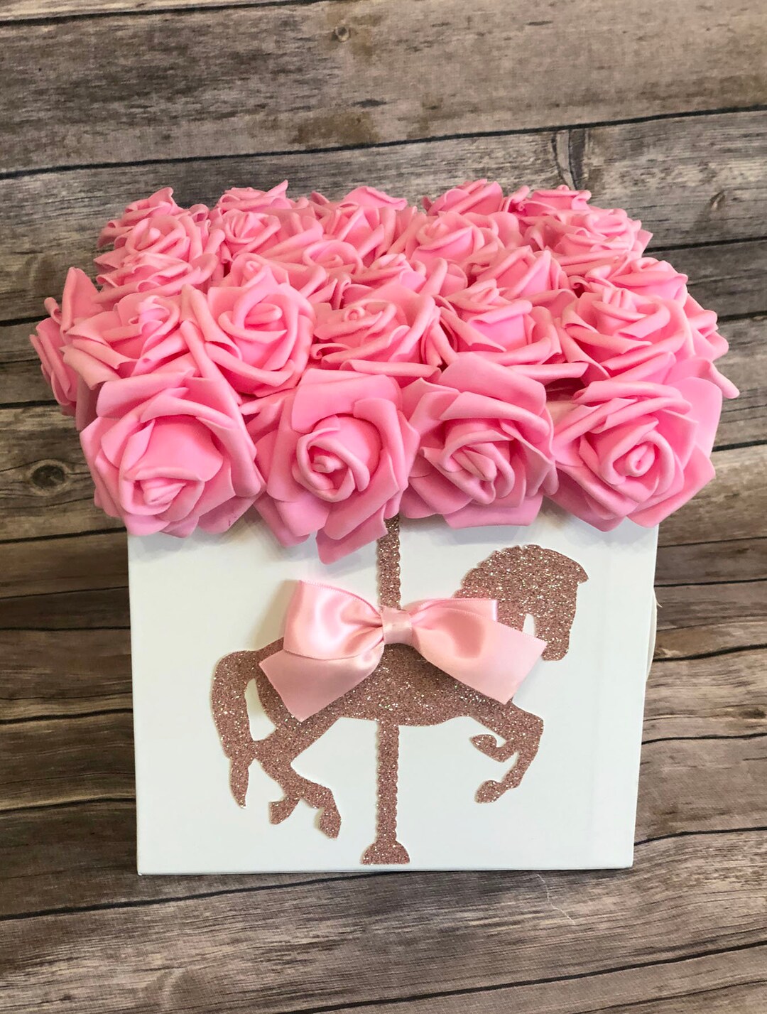 Carousel Centerpiece Box With Carousel Horse and Flowers With Bow for ...