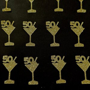 50th Birthday Confetti Gold Glitter Number 50 on Martini Glass Drink ...
