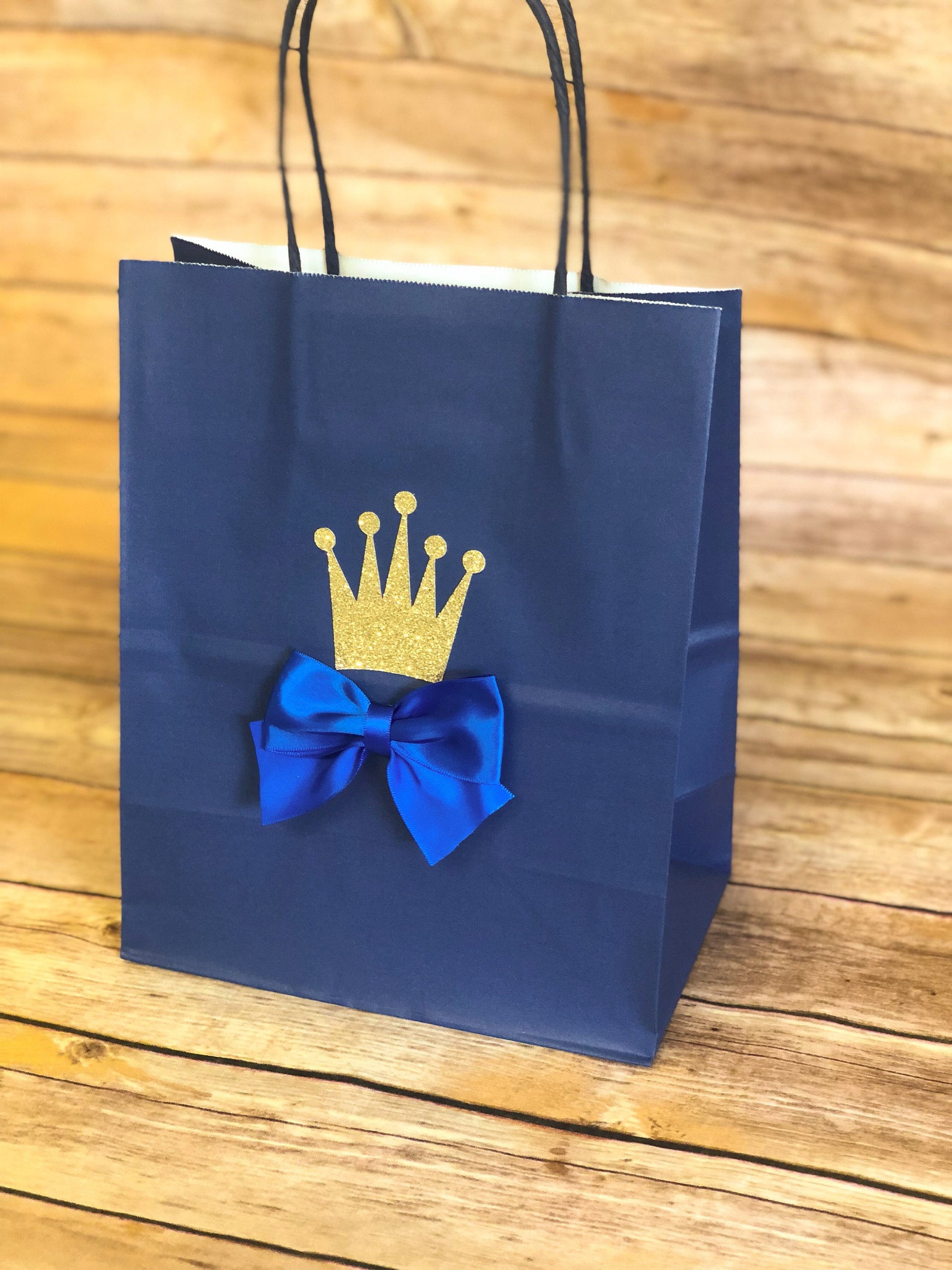 Royal Prince Party Favor Bag Large With Gold Crown and Royal Blue Satin ...