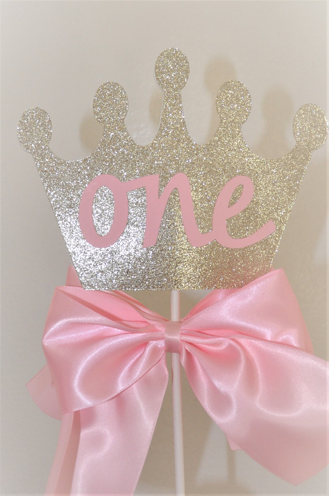 Princess Crown Cake Topper First Birthday Pink & Gold With Pink Bow ...