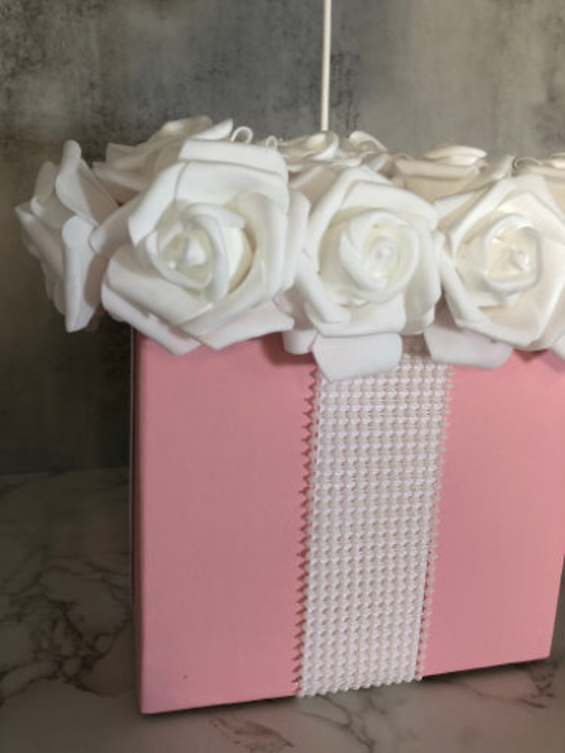 Pink Gift Box Centerpiece W/ Pearls Flowers Personalized | Etsy