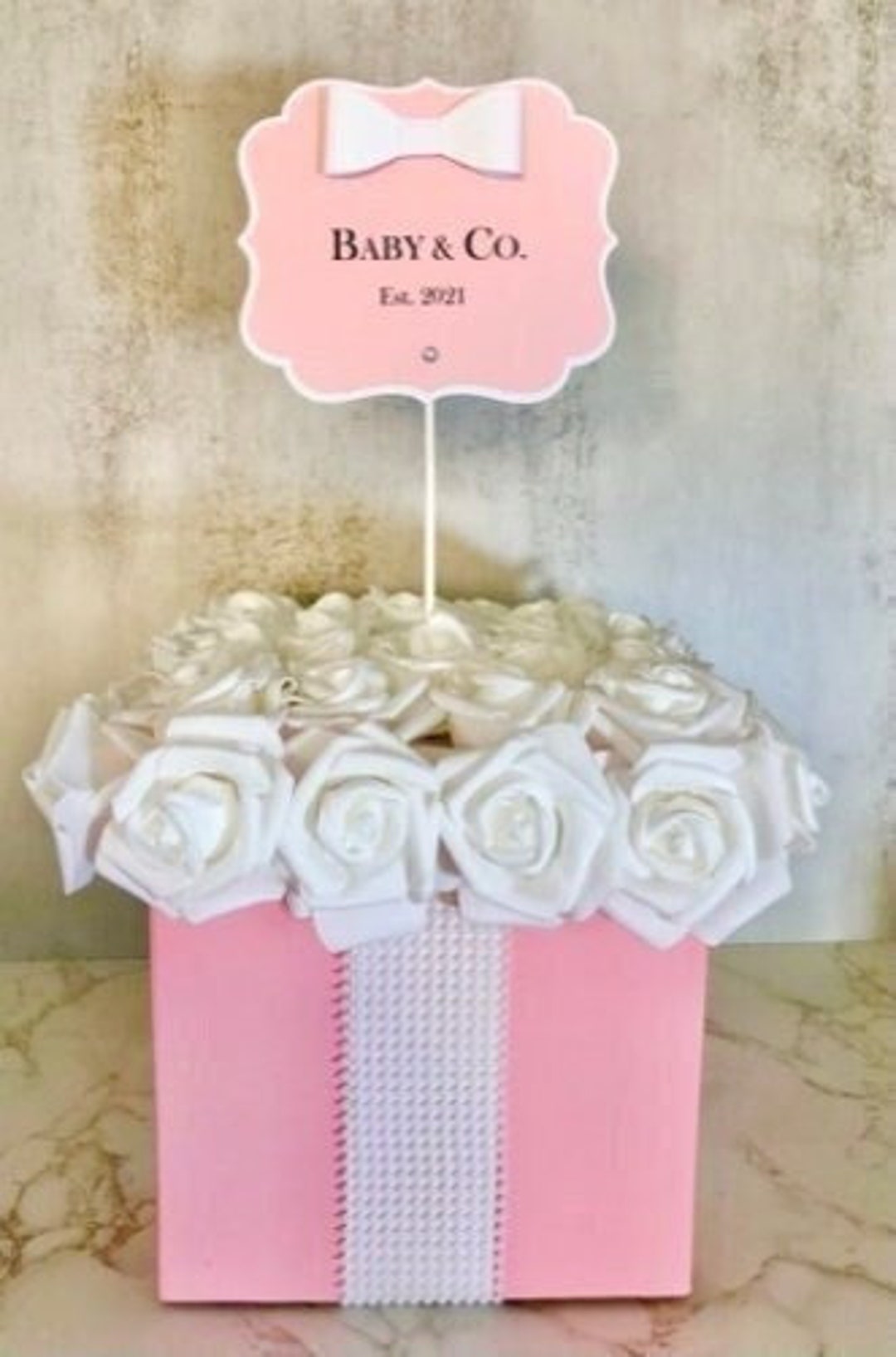 Pink Gift Box Centerpiece W/ Pearls Flowers Personalized - Etsy