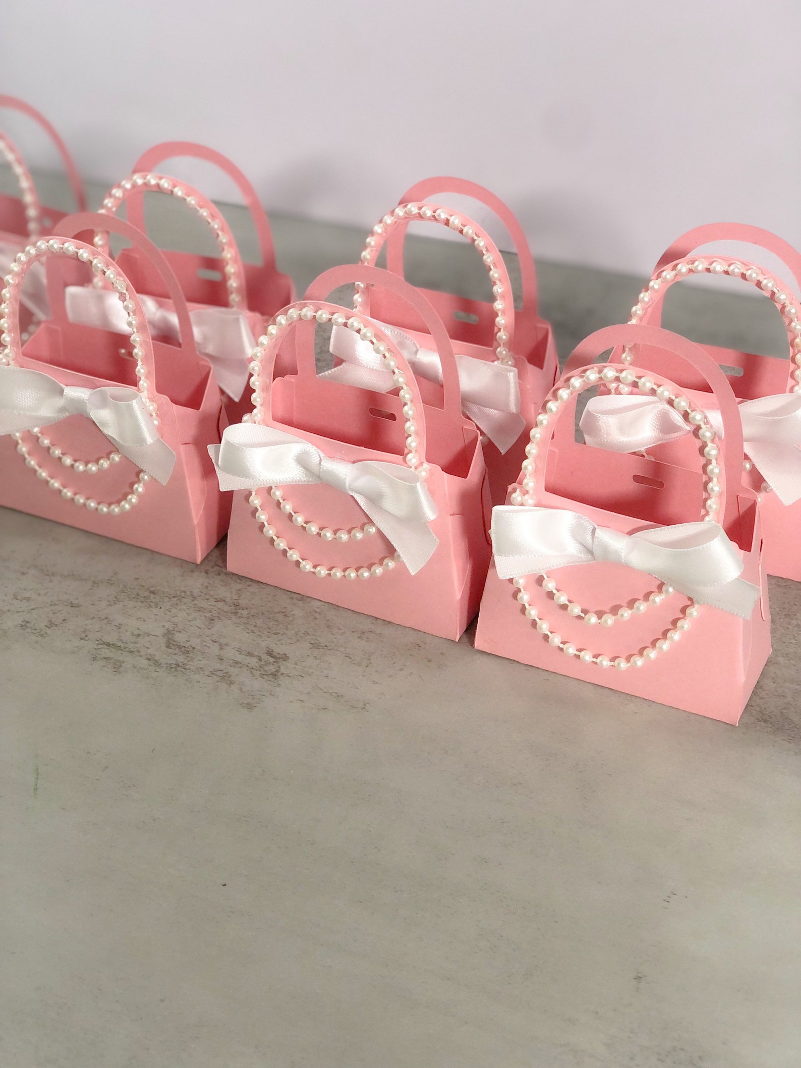 Pink Mini Purse Favors With Pearls and Bow for Bridal - Etsy