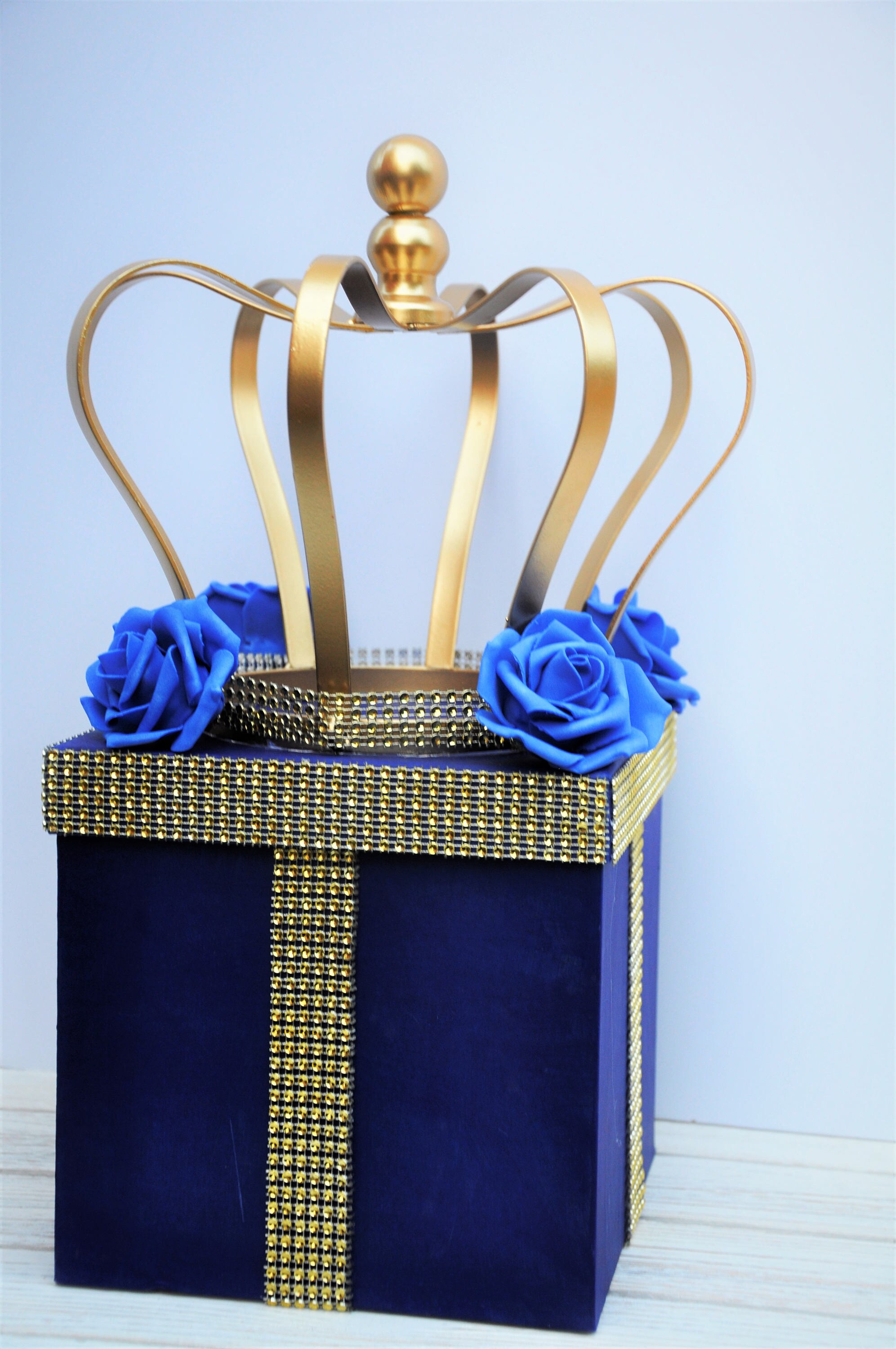 Royal Prince Crown Centerpiece Box Tall Royal Blue & Gold With Bling ...