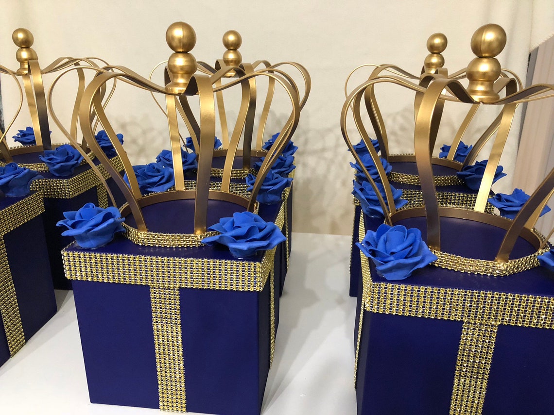 Royal Prince Gold Crown Centerpiece Box Royal Blue and Gold With Bling ...