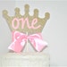 Princess Crown Cake Topper First Birthday Pink & Gold With Pink Bow ...