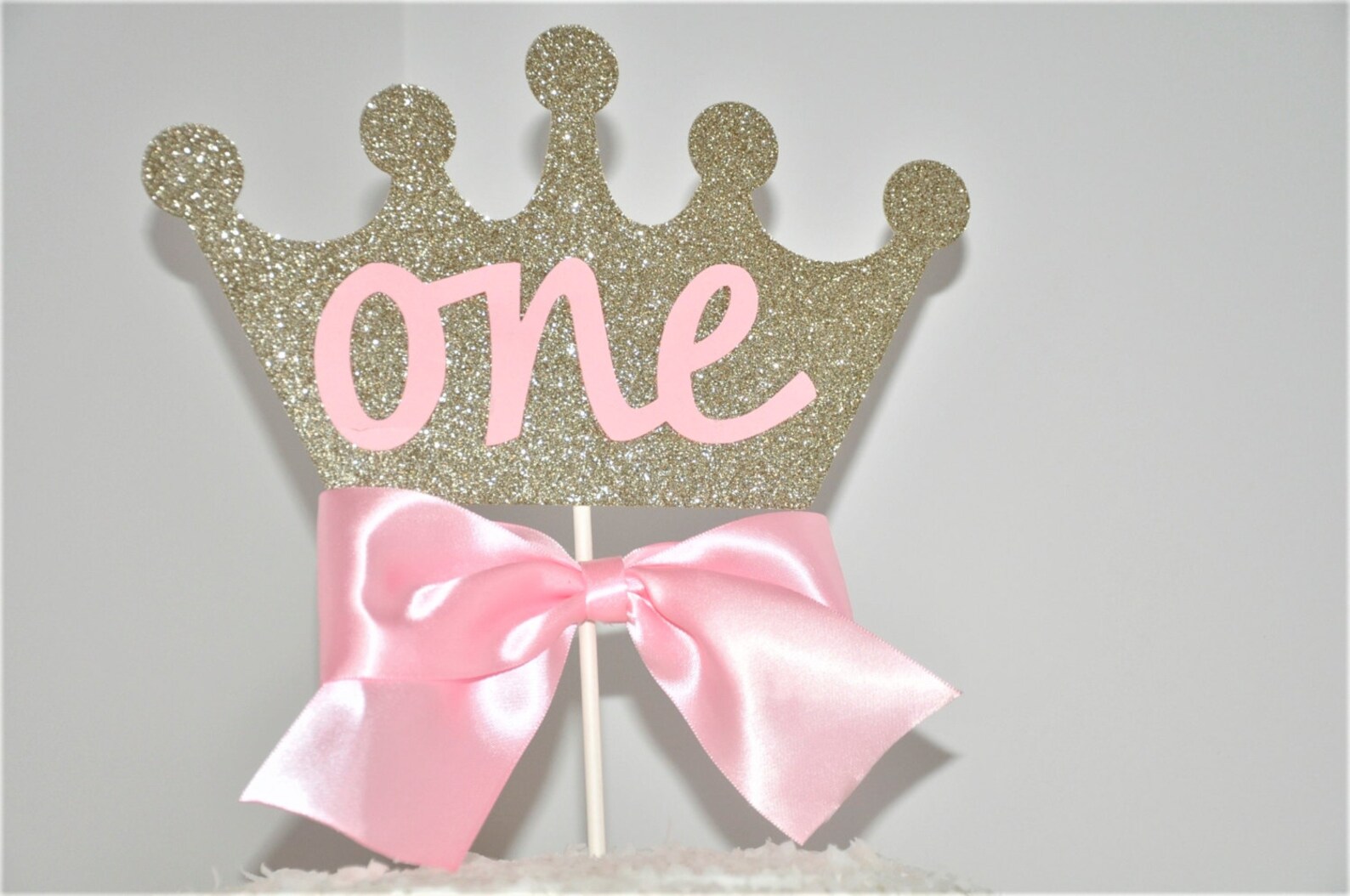 Princess Crown Cake Topper First Birthday Pink & Gold With Pink Bow ...