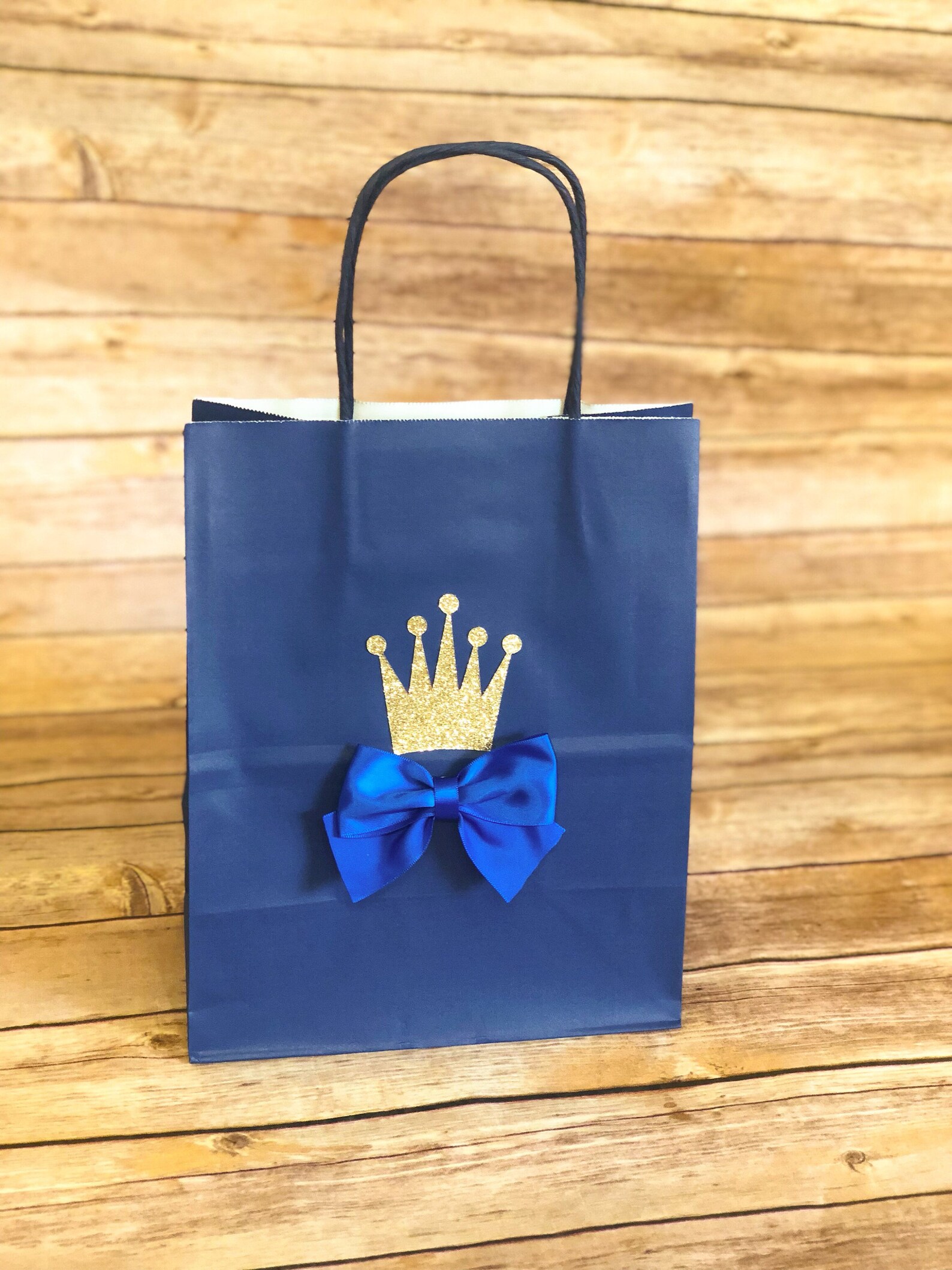 Royal Prince Party Favor Bag Large With Gold Crown and Royal Blue Satin ...