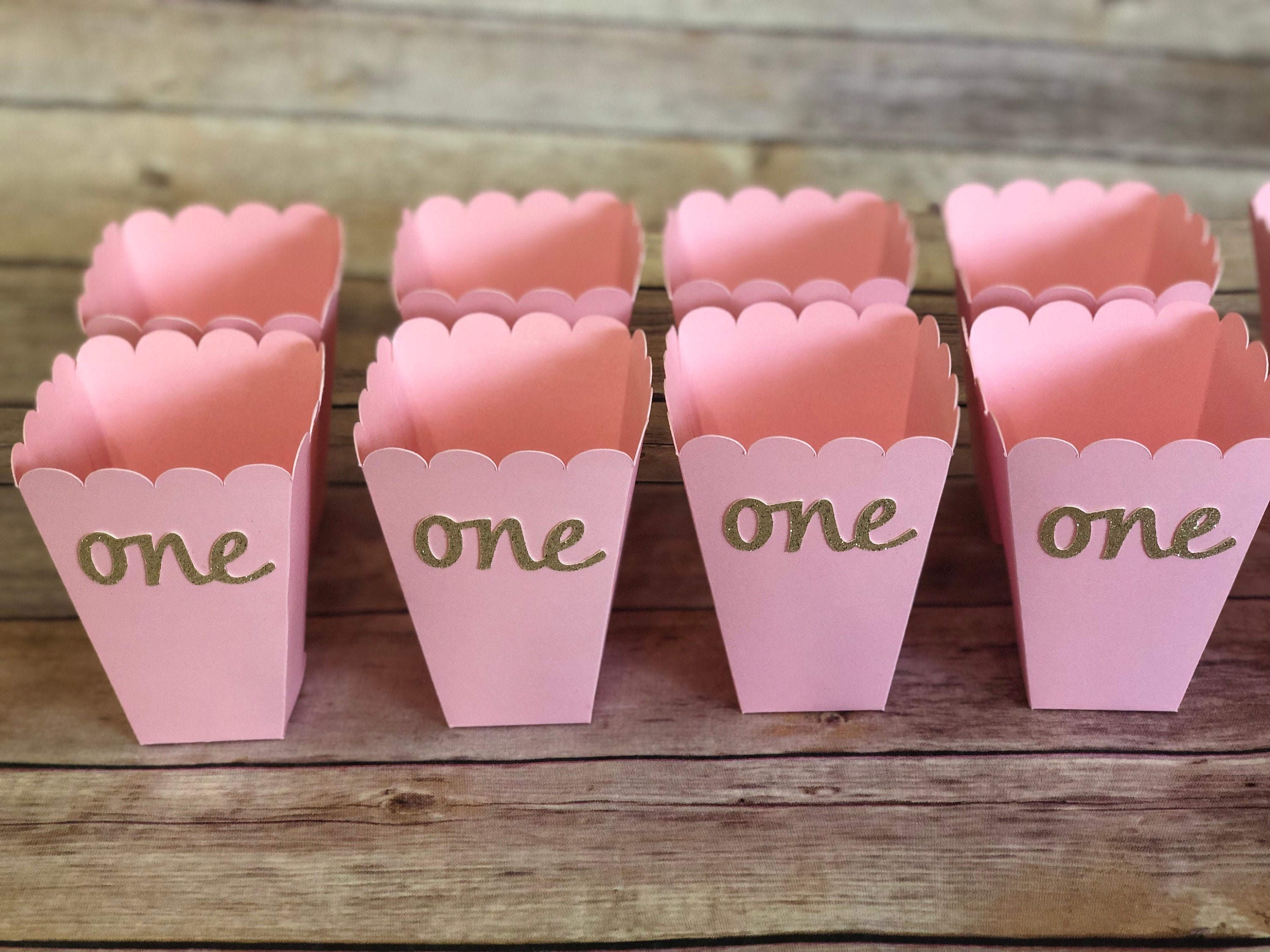First Birthday Party Popcorn Favor Box Pink and Gold Glitter | Etsy