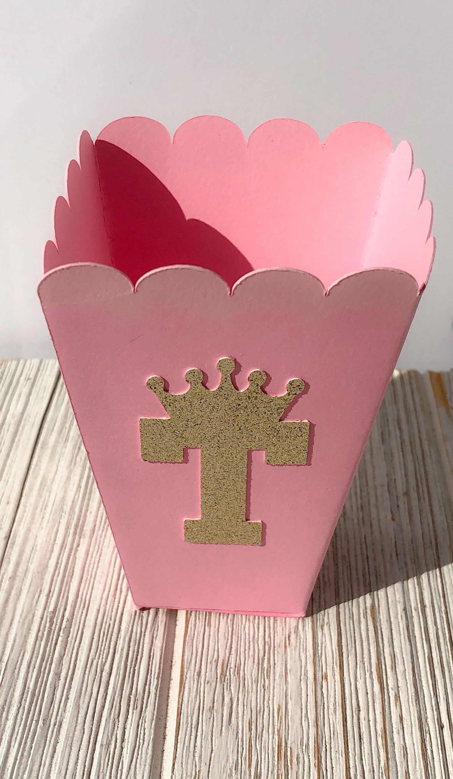 Pink Gold Princess Crown Personalized Initial Popcorn Favor | Etsy