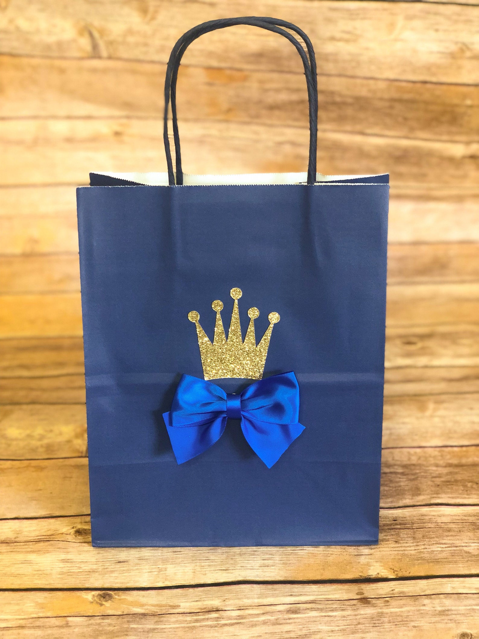 Royal Prince Party Favor Bag Large With Gold Crown and Royal Blue Satin ...