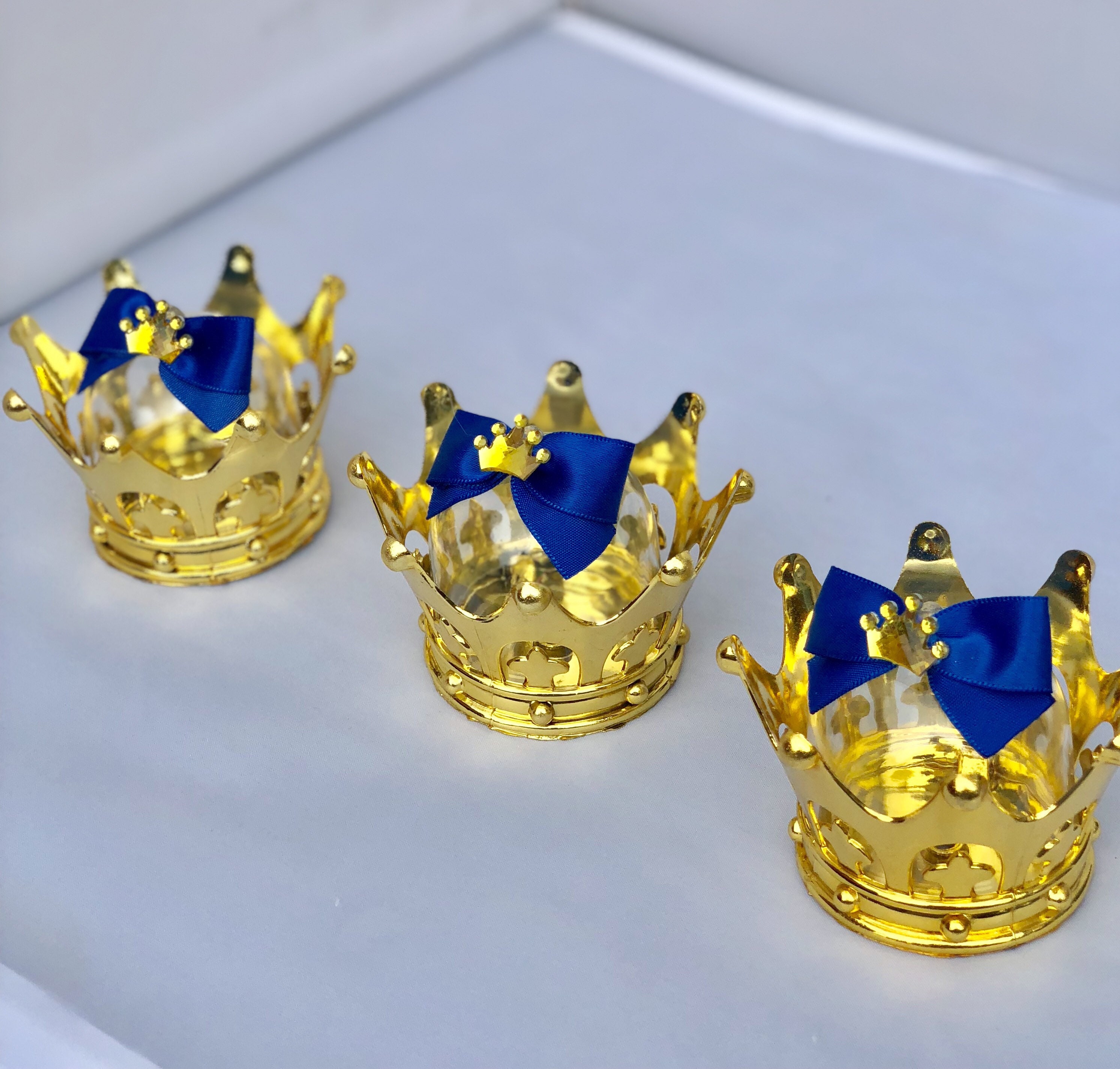 Royal Prince Crown Favor Containers Gold & Blue for Candy Baby Showers ...