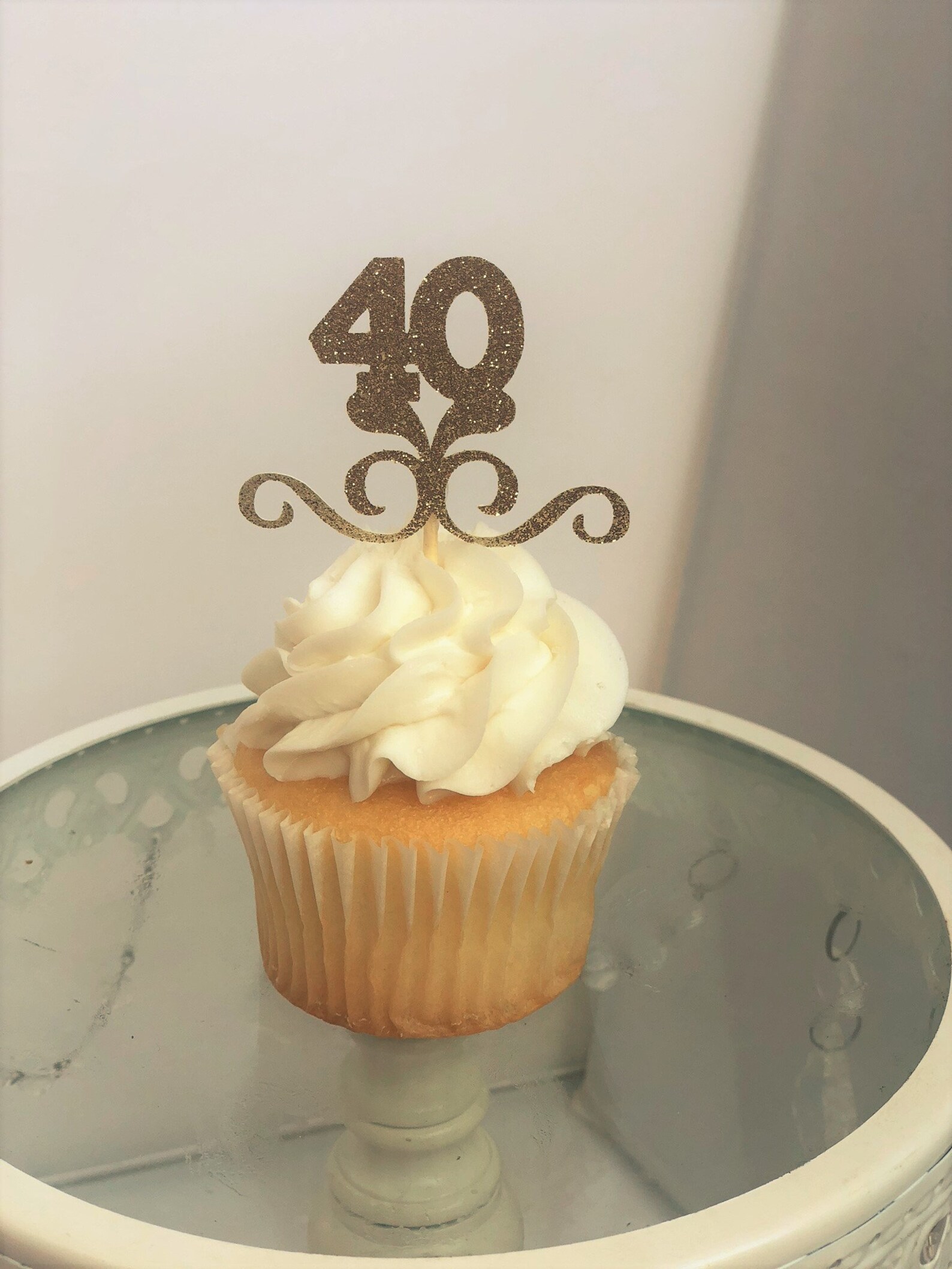 40th Cupcake Toppers for Birthday or Anniversary Champagne Gold Forty ...