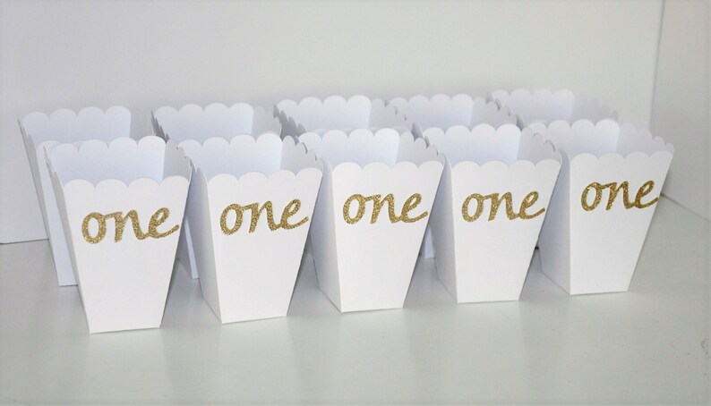 First Birthday Favor Box for Popcorn or Candy White & Gold | Etsy