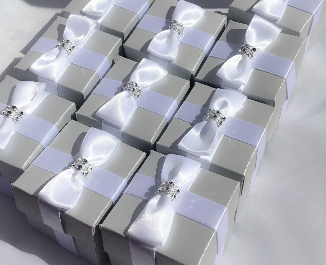 Silver Favor Boxes – Set of 10 – Wedding or Engagement Party Favors ...